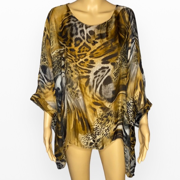 M Made In Italy | Tops | Made In Italy Silk Animal Print Short Caftan ...